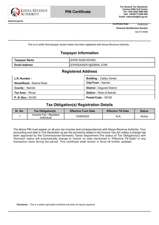 receipt of a kra thing that is needed mpt | PDF