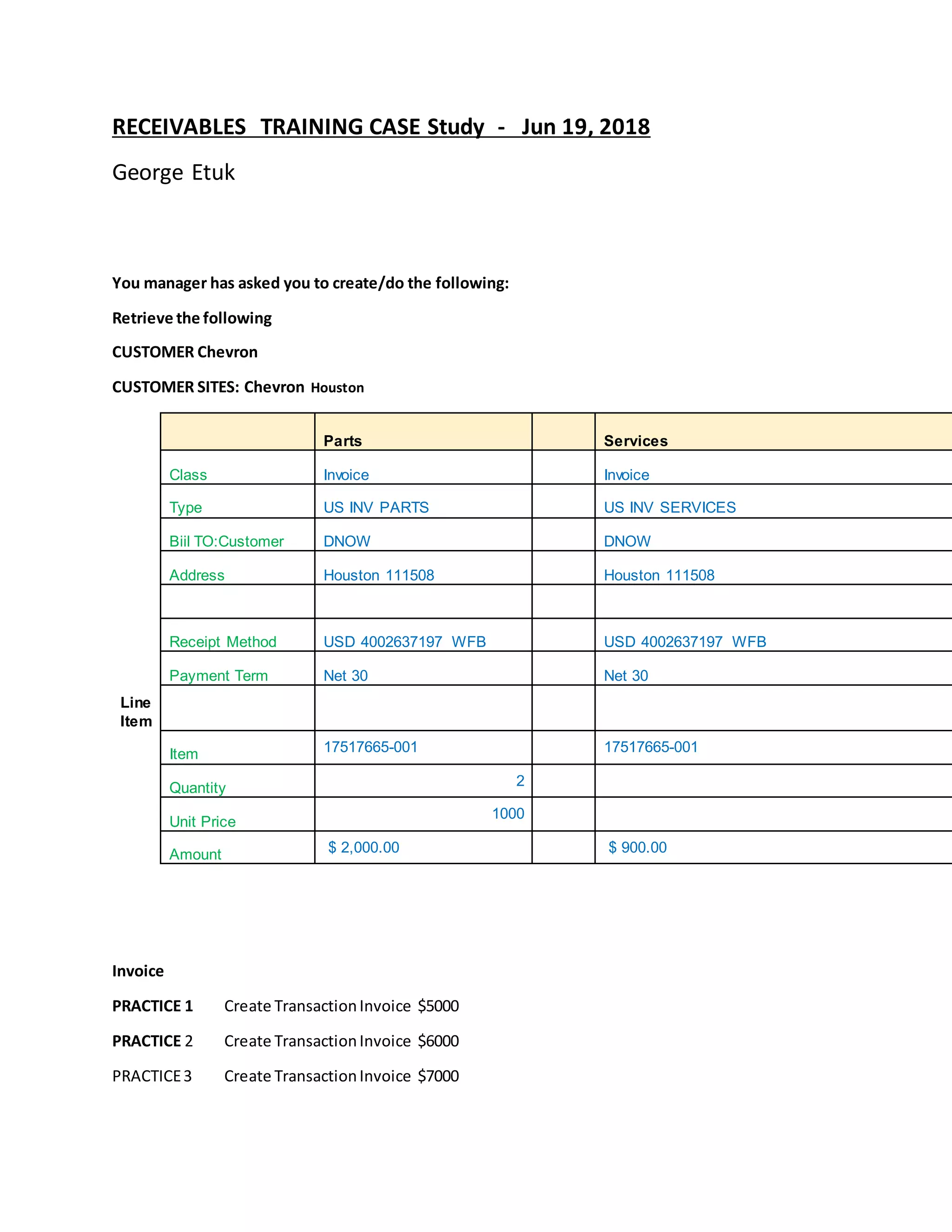 Receivables training case study | DOCX