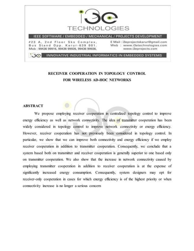 RECEIVER COOPERATION IN TOPOLOGY CONTROL FOR WIRELESS AD-HOC NETWORKS | PDF