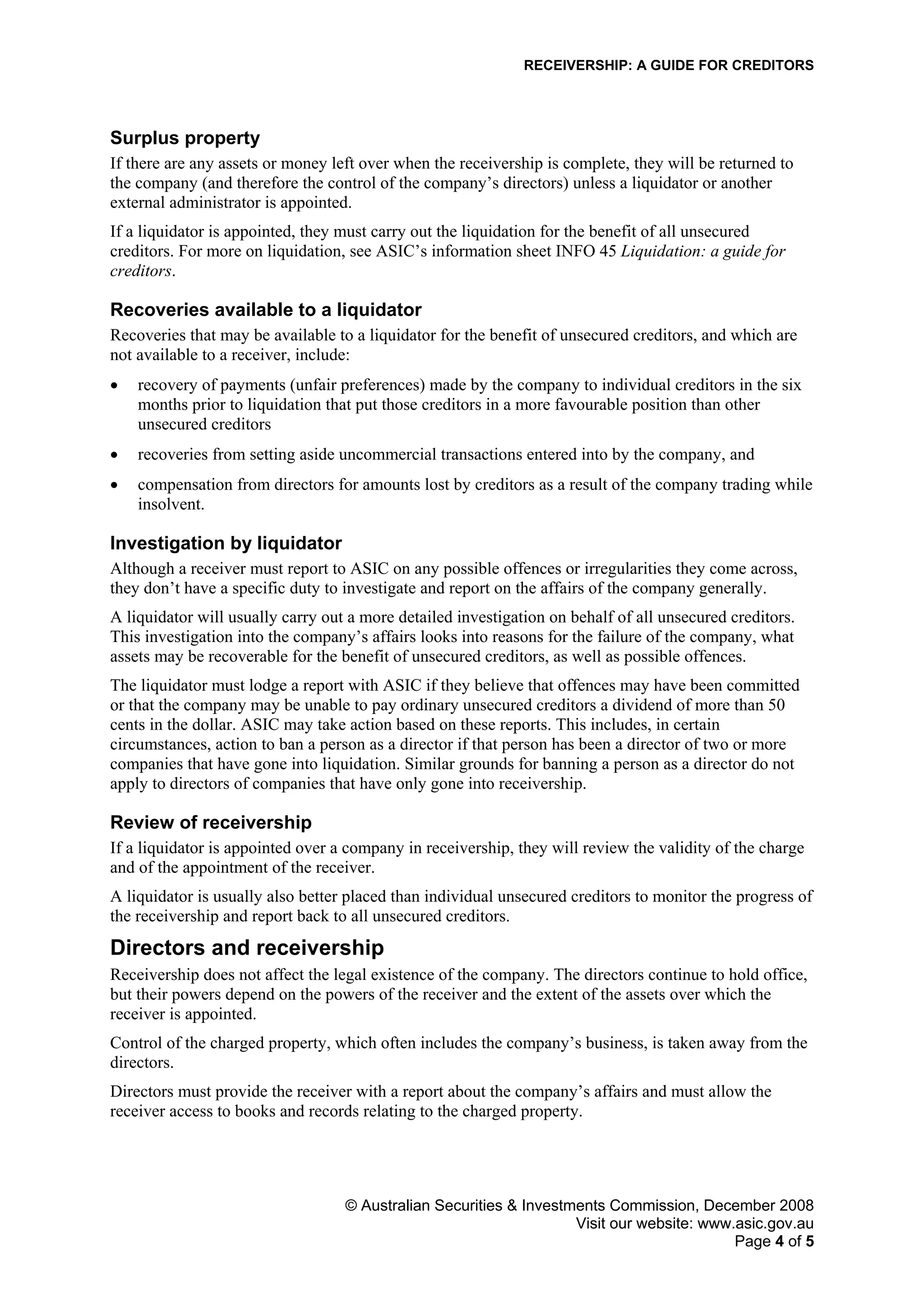 Receivership a guide for creditors | PDF