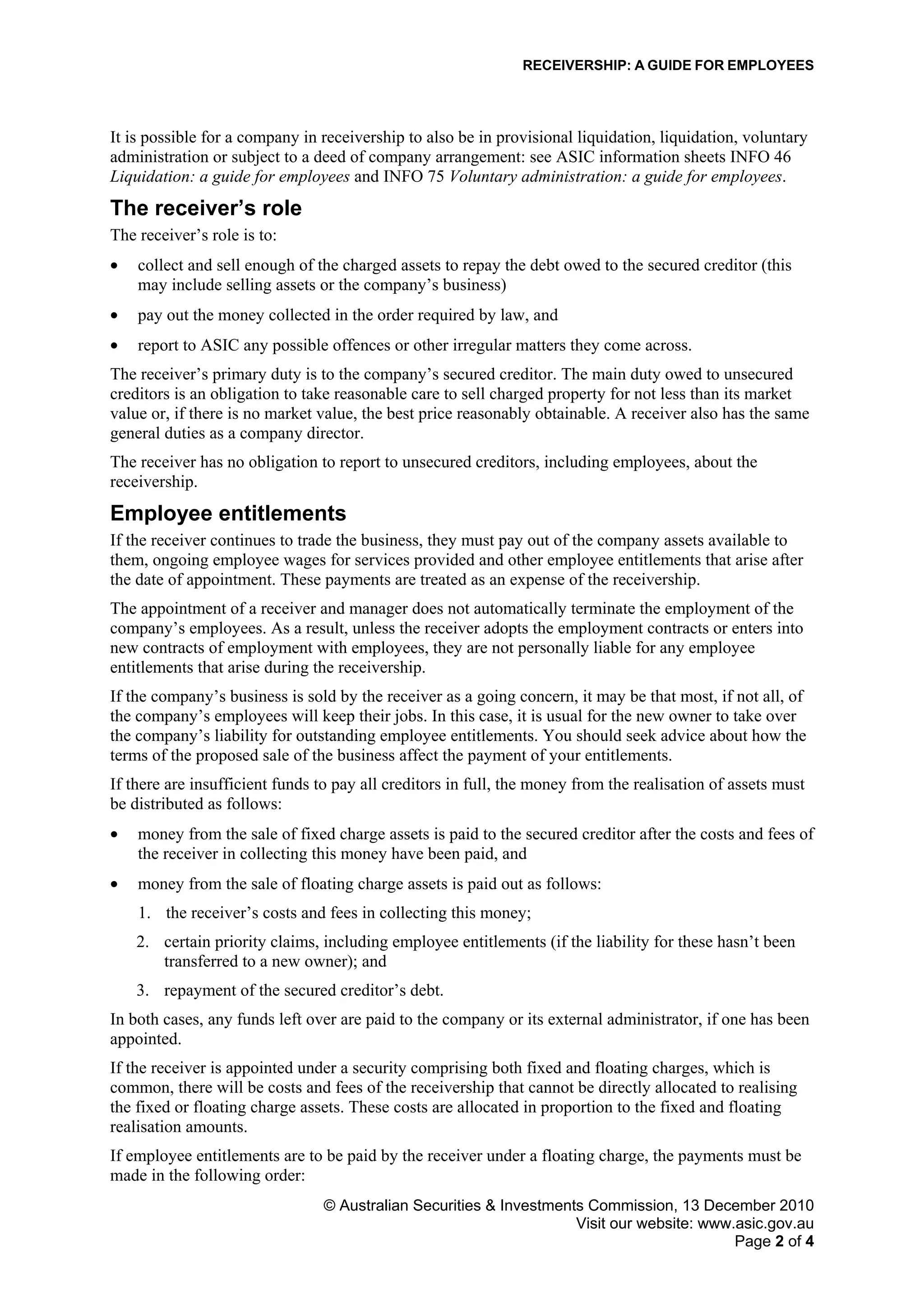 Receivership: A guide for employees | PDF