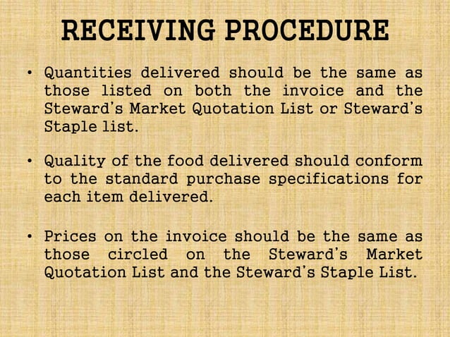 RECEIVING CONTROL POLICIES | PPTX | Retail Industry | Industries