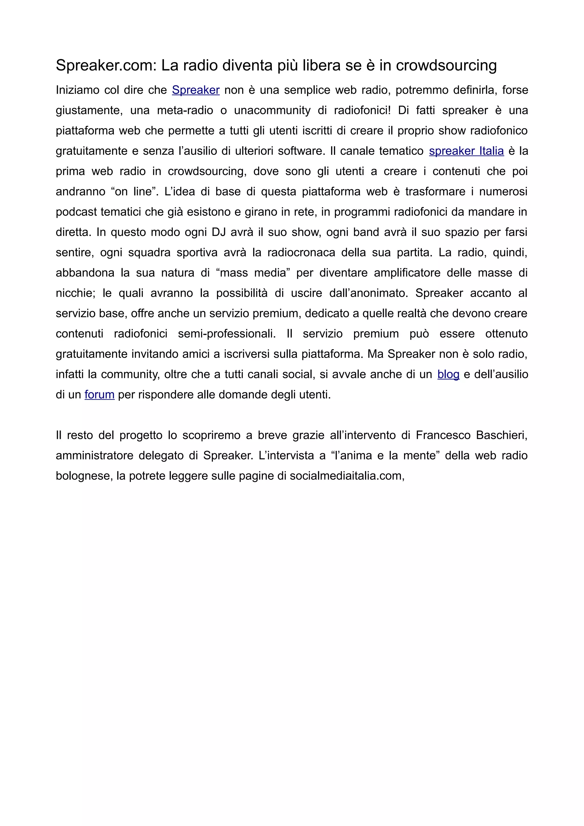 Recensione sito spreaker.com