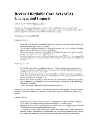 Recent Affordable Care Act (ACA) changes and impacts | PDF