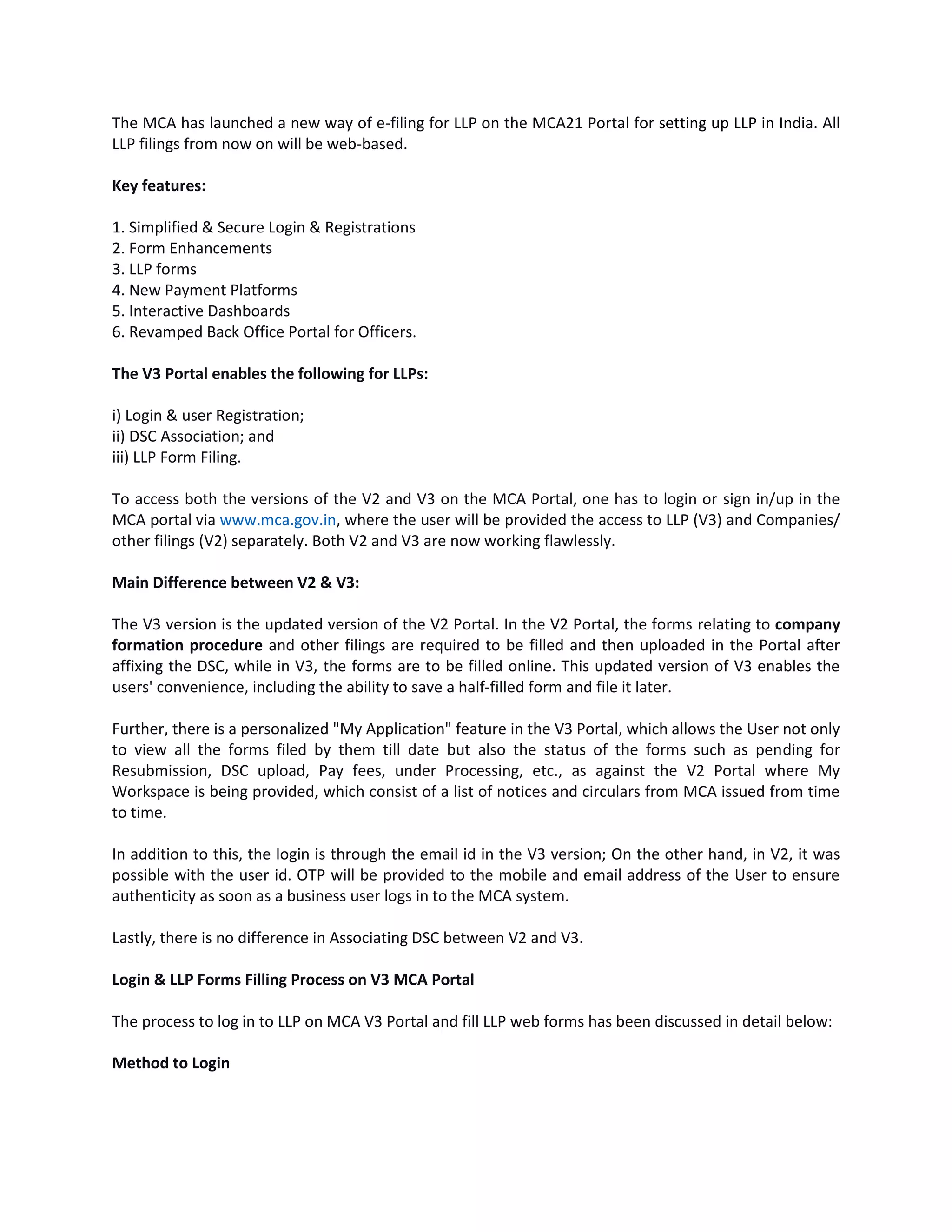 Recent Changes in MCA portal V2 with New Web- Based V3 Portal for LLPs ...