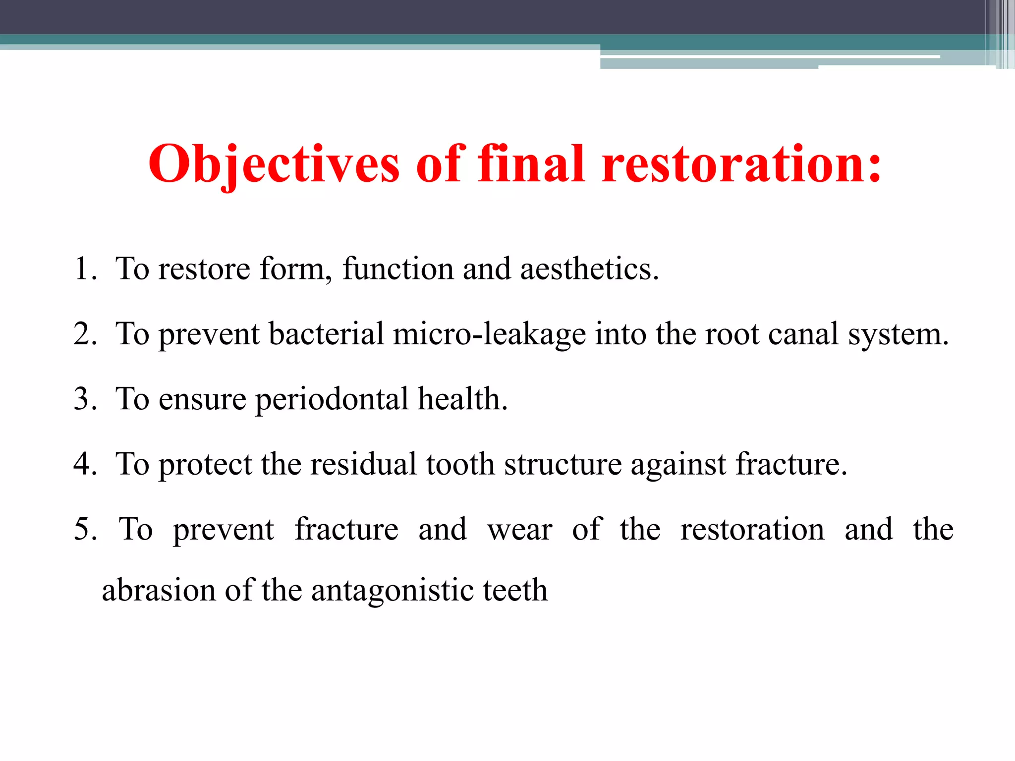 Recent concepts in post endodontic restorations | PPTX