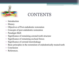 Recent concepts in post endodontic restorations | PPTX