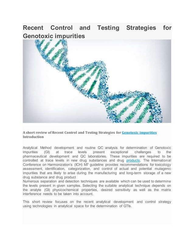 Recent control and testing strategies for genotoxic impurities | PDF
