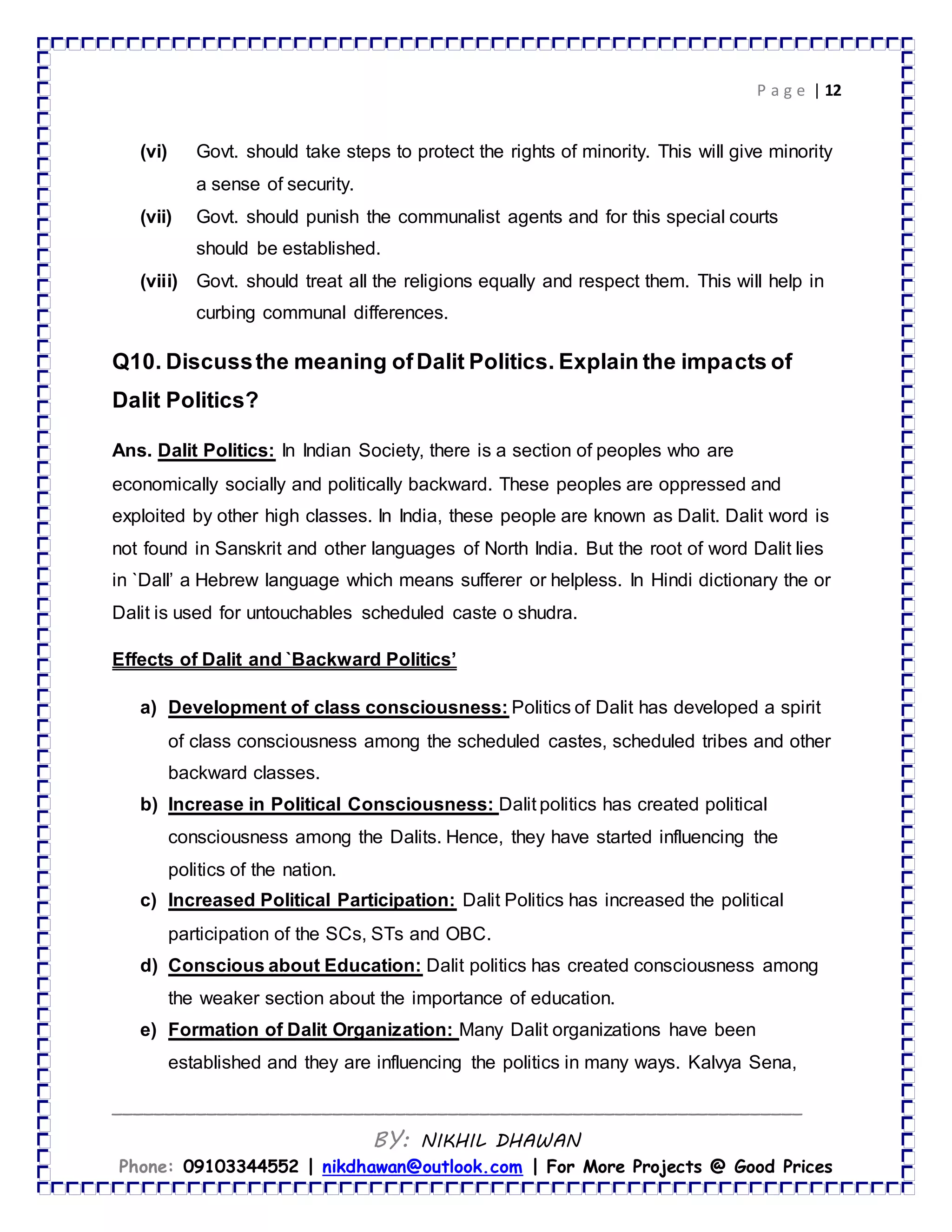 Recent development in indian politics (pol science) | DOCX