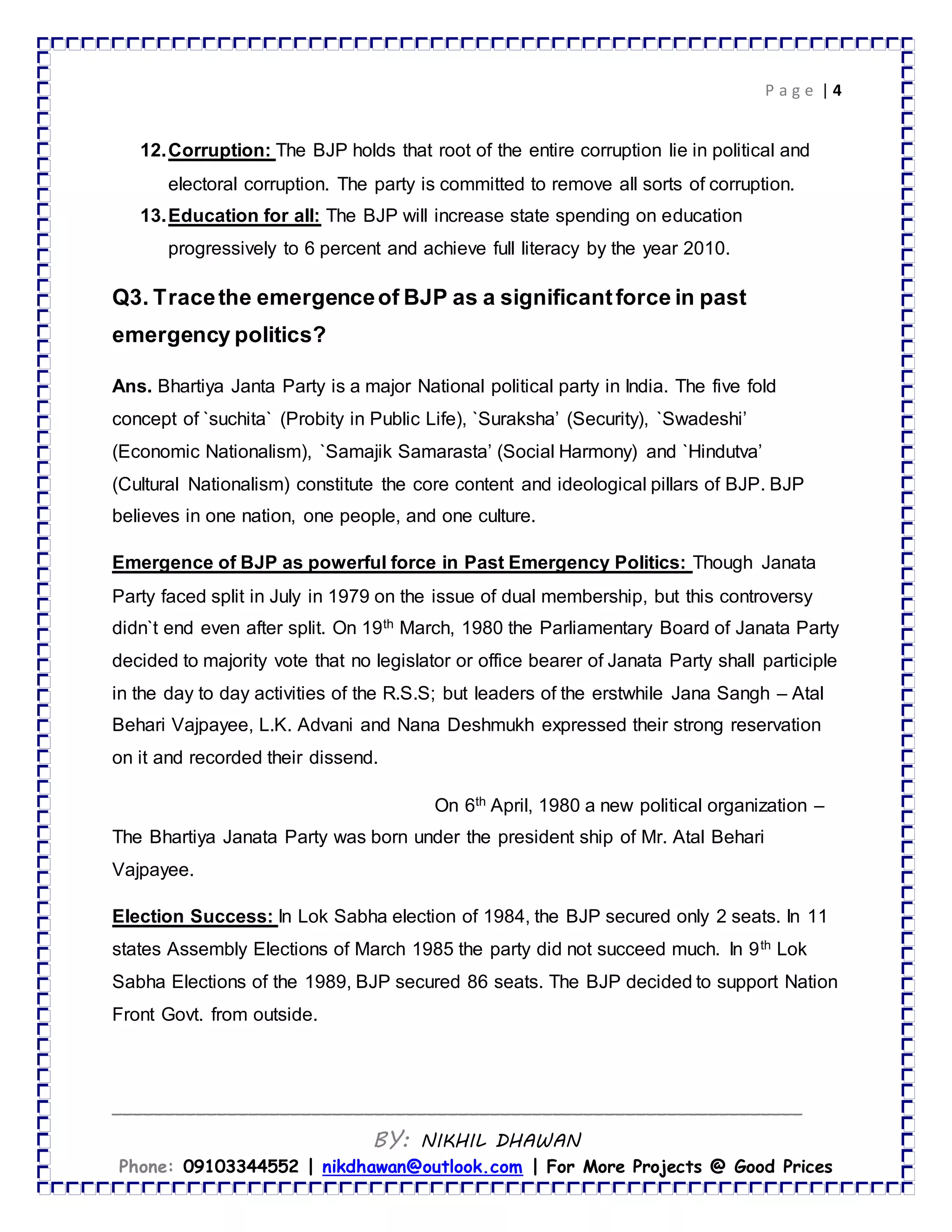 Recent development in indian politics (pol science) | DOCX