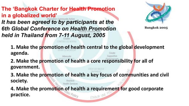 Recent health promotion global declaration | PPTX | Medical Health