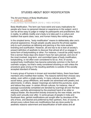 Recent issues in social psychology. body modification | DOCX | Skin and ...