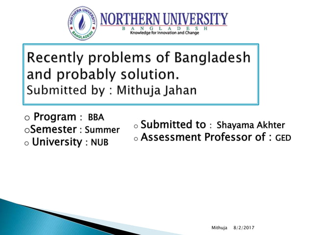 Recently problems of bangladesh and probably solution | PPT
