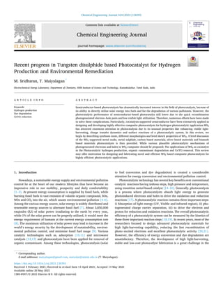 Recent progress in Tungsten disulphide based Photocatalyst for Hydrogen ...