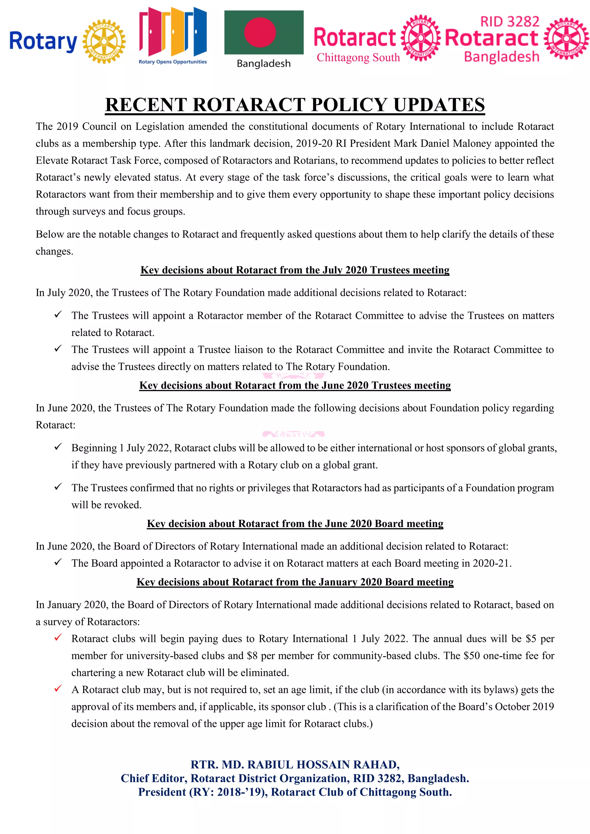 Recent rotaract policy updates july 2020 | PDF