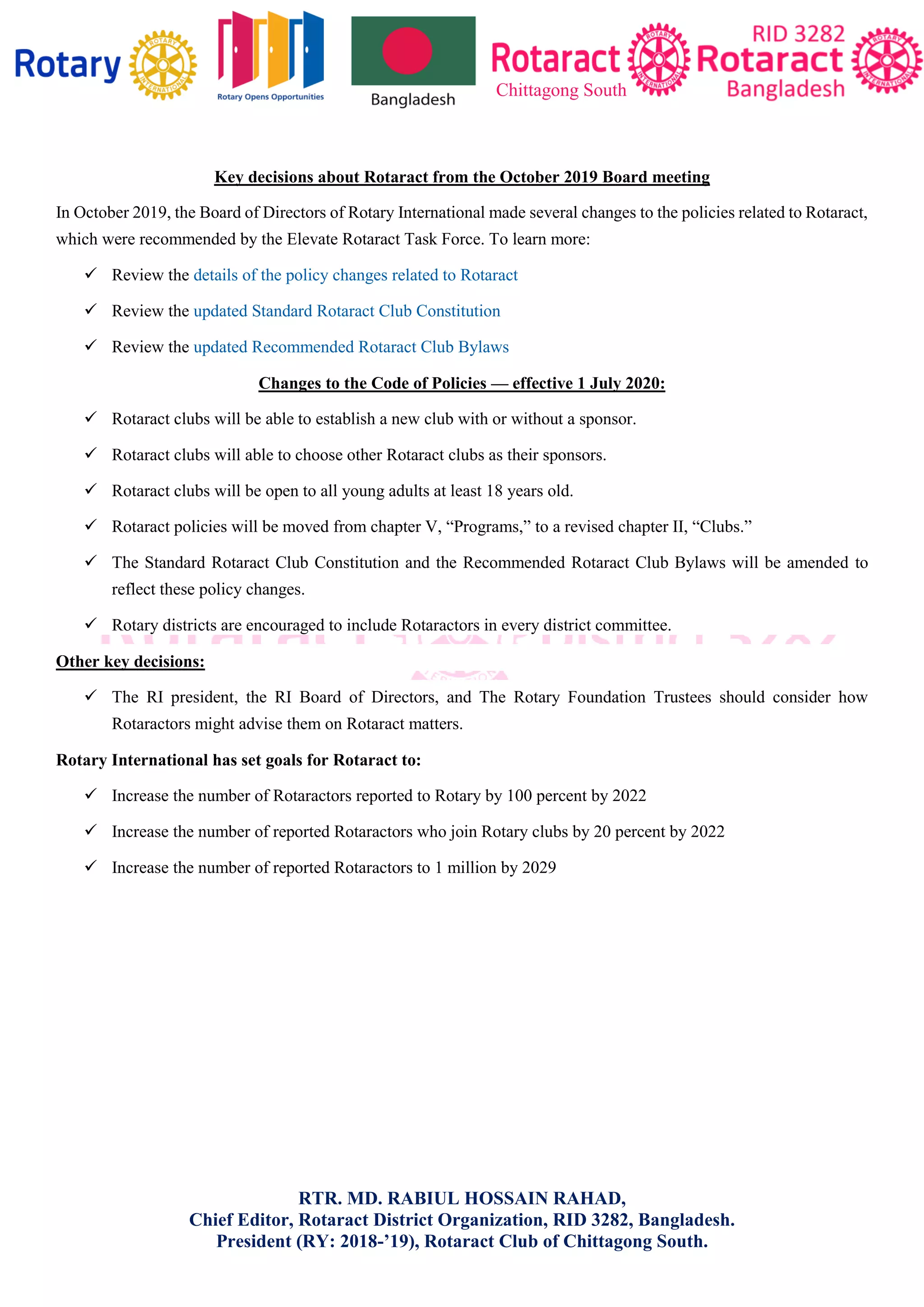 Recent rotaract policy updates july 2020 | PDF