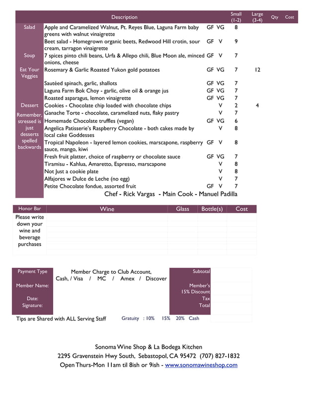 Recent sebastopol menu | PDF