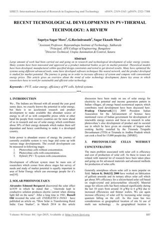 Recent technological developments in pv+thermal technology a review | PDF