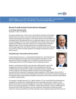 Recent trends in inter partes review estoppel | PDF