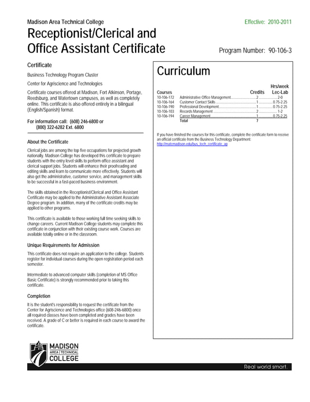 Receptionist clerical-and-office-assistant-certificate | PDF