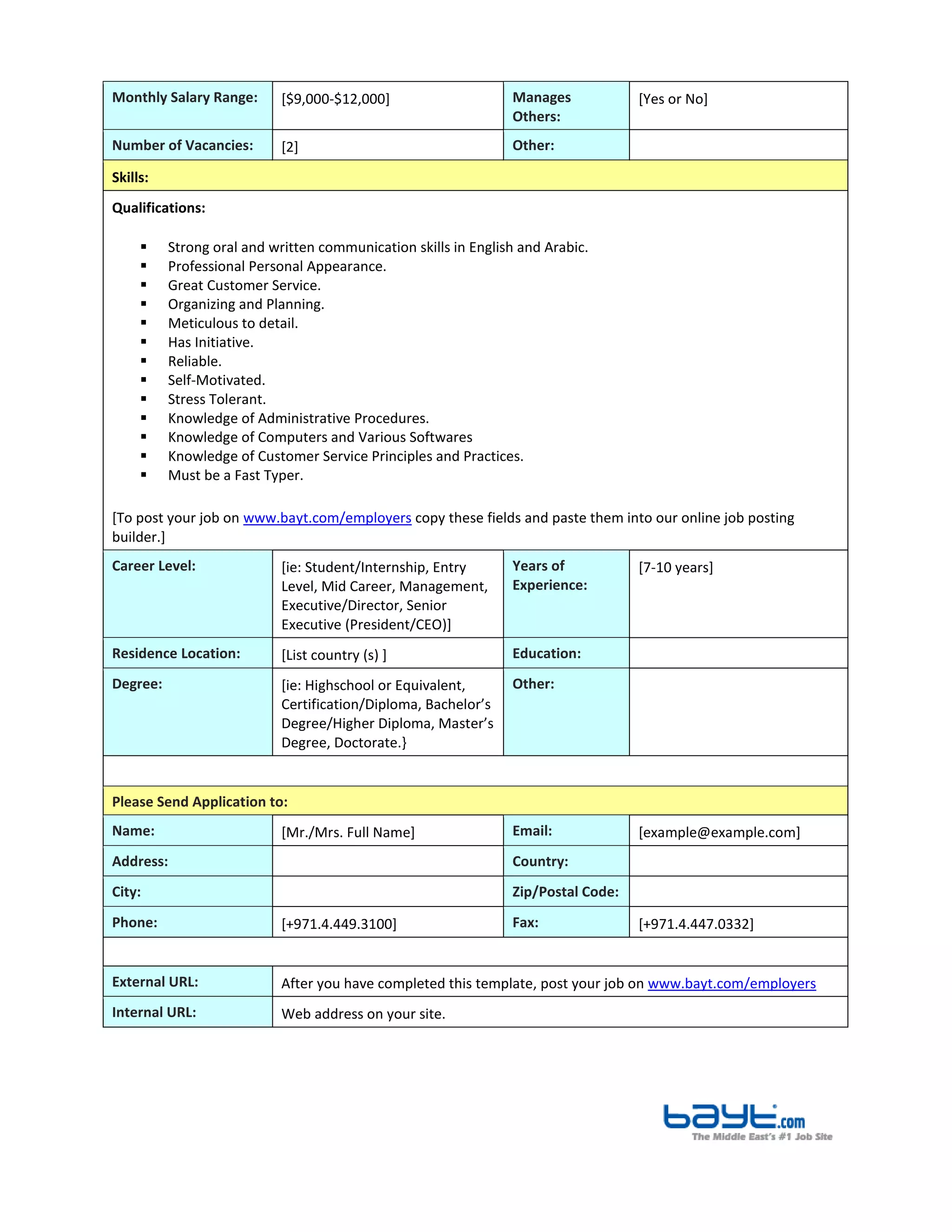 Receptionist Job Description Template by Bayt.com