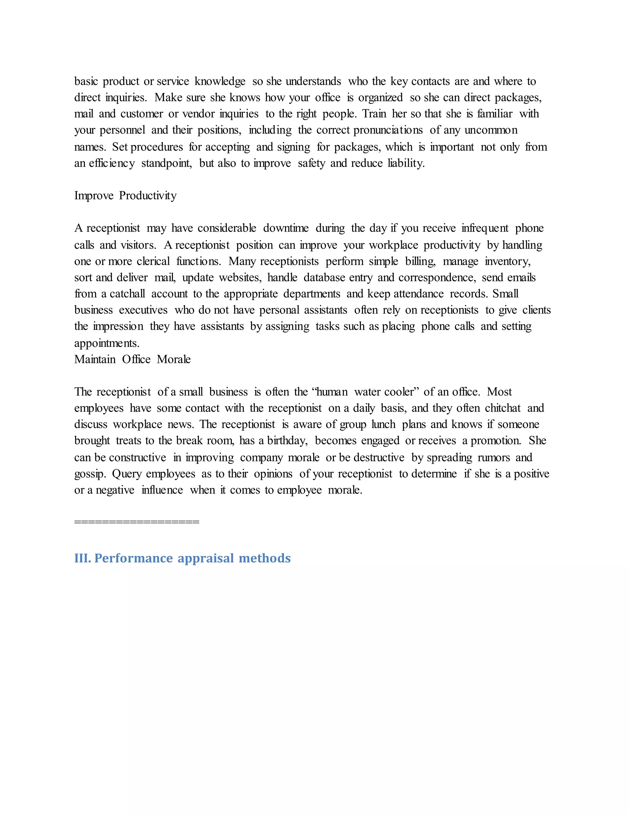 Receptionist performance appraisal | DOCX