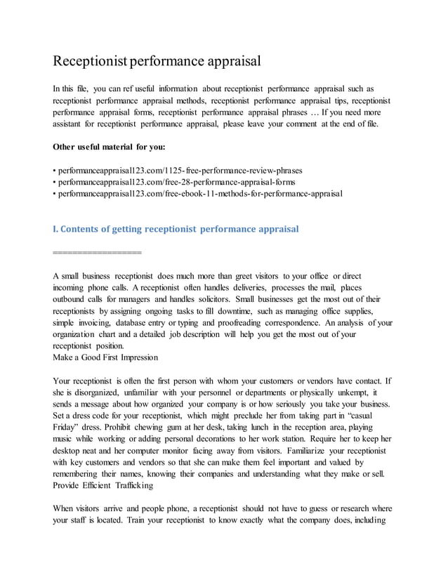 Receptionist performance appraisal | DOCX | Resume Writing and Advice ...