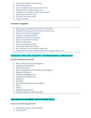 Receptionist short training sam hospitality | PDF