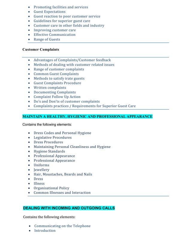 Receptionist short training sam hospitality | PDF