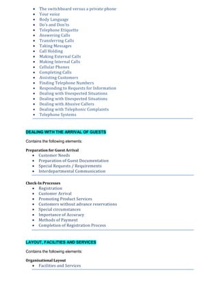 Receptionist short training sam hospitality | PDF