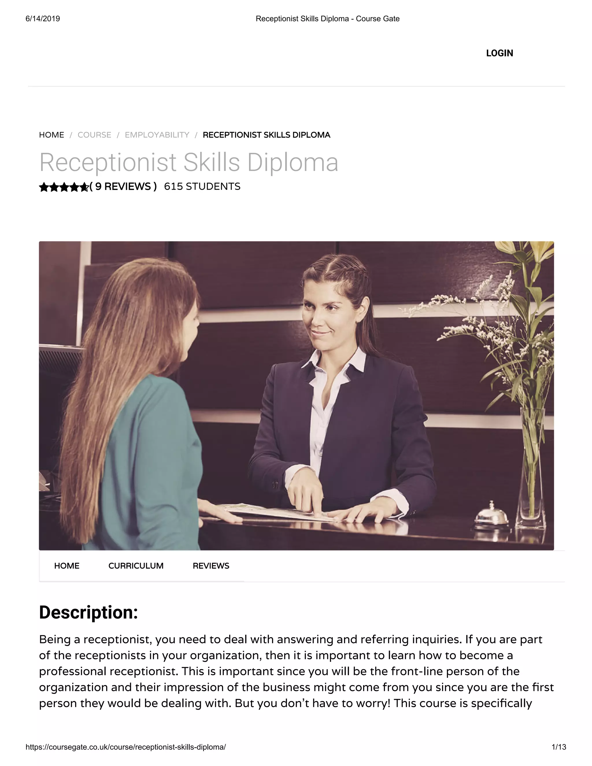 Receptionist Skills Diploma - Course Gate | PDF