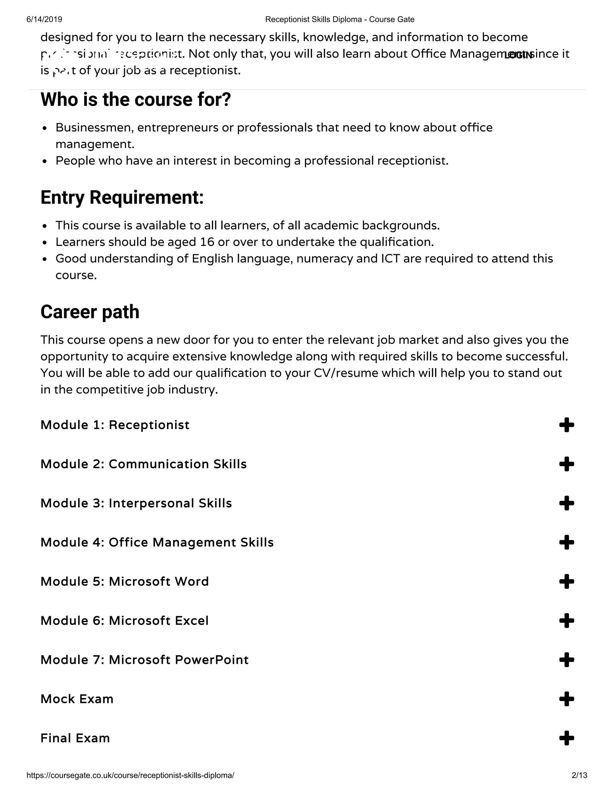 Receptionist Skills Diploma - Course Gate | PDF