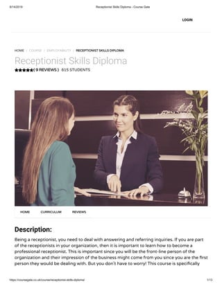 Receptionist Skills Diploma - Course Gate | PDF