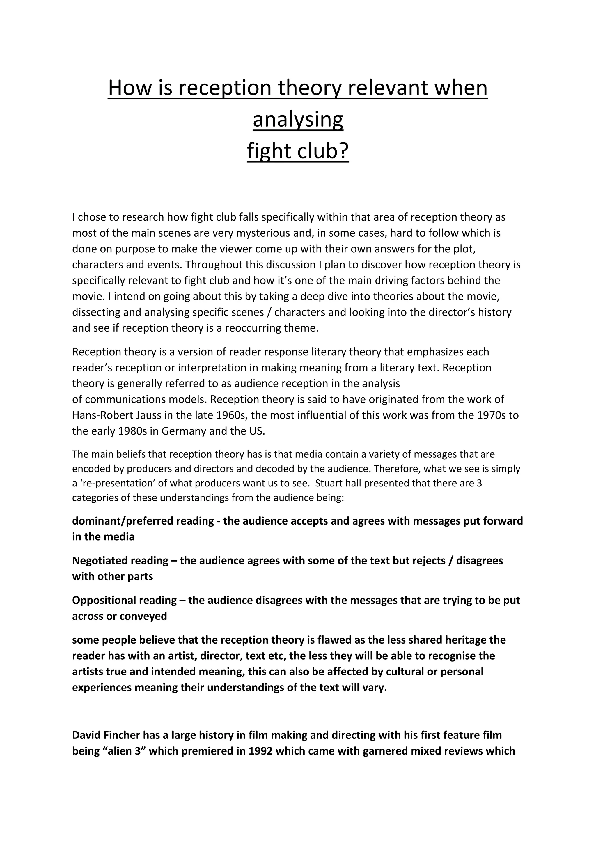 reception theory essay | PDF