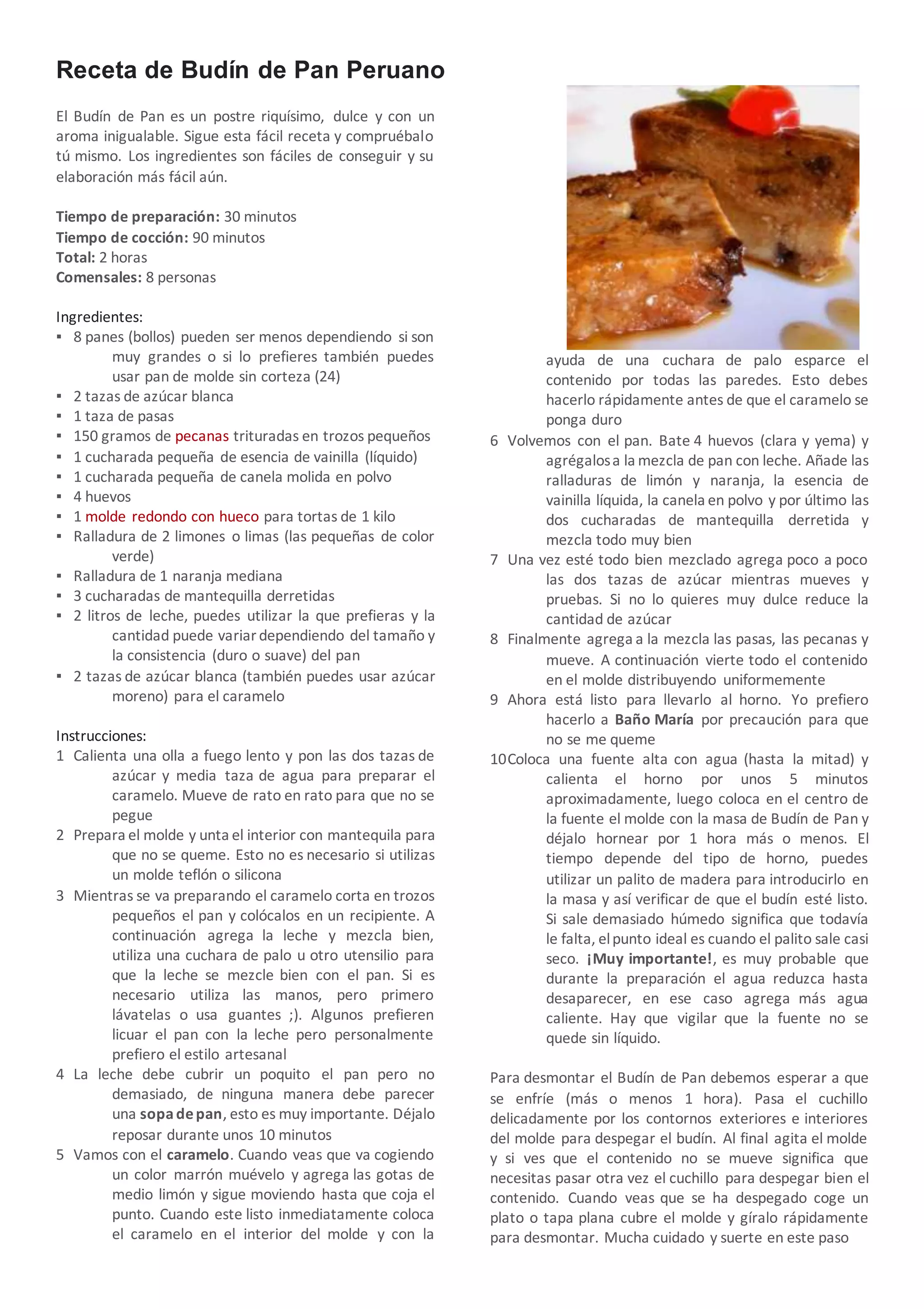 Receta de budin de pan peruano | DOCX