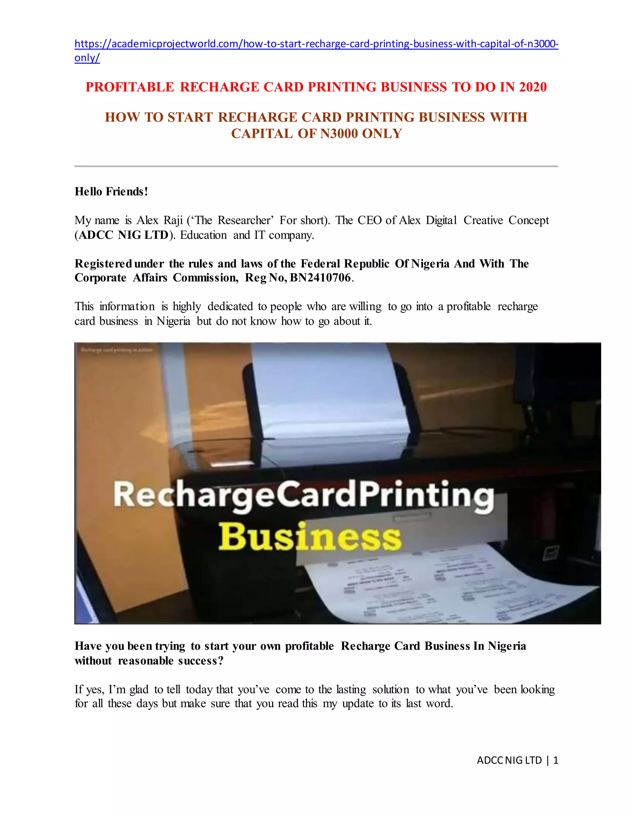HOW TO START RECHARGE CARD PRINTING BUSINESS WITH CAPITAL OF N3000 ONLY ...