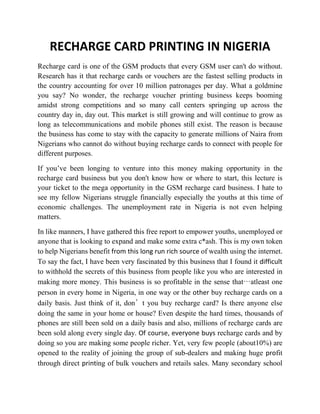 Recharge card printing in nigeria | PDF | Phone Services | Home Utilities