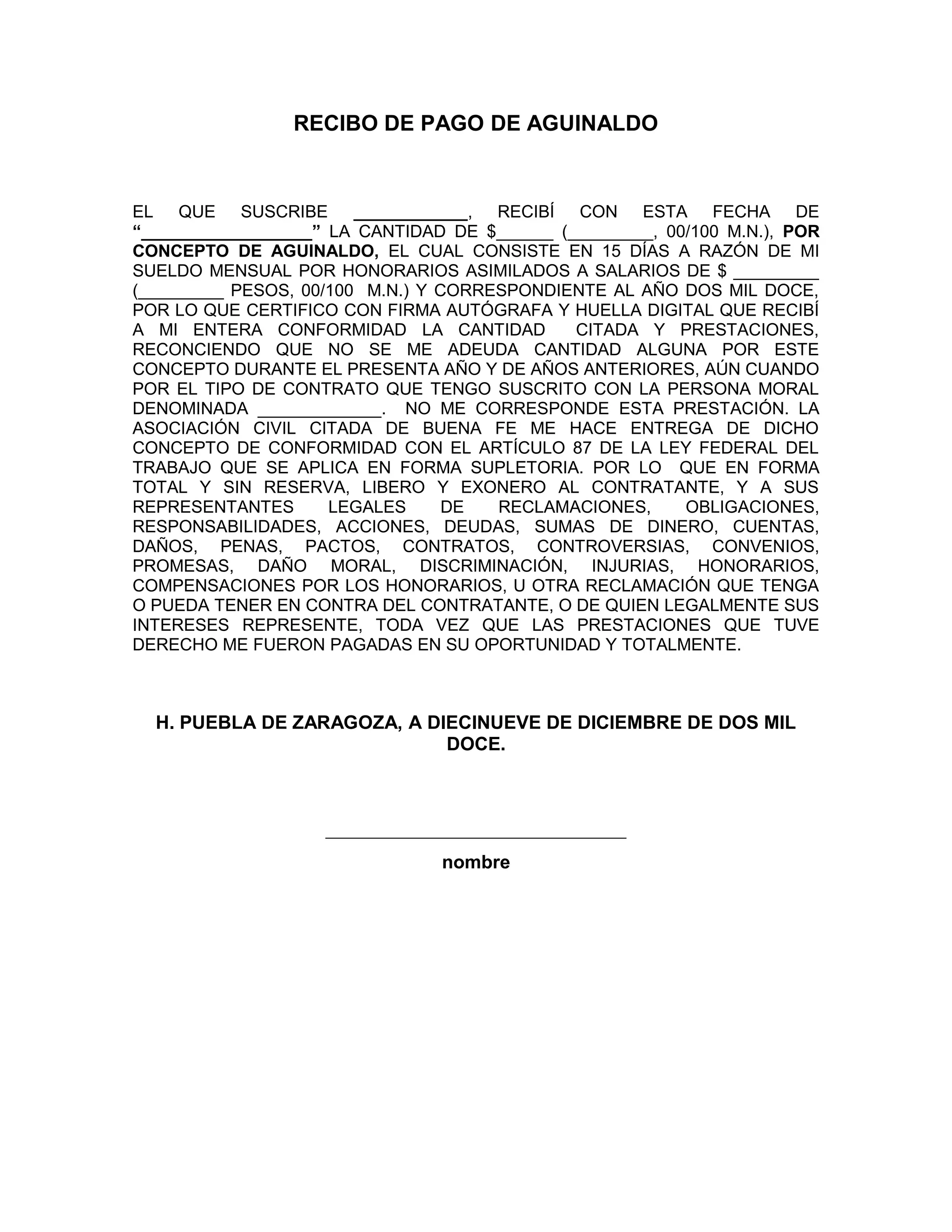 Recibo de aguinaldo | DOC