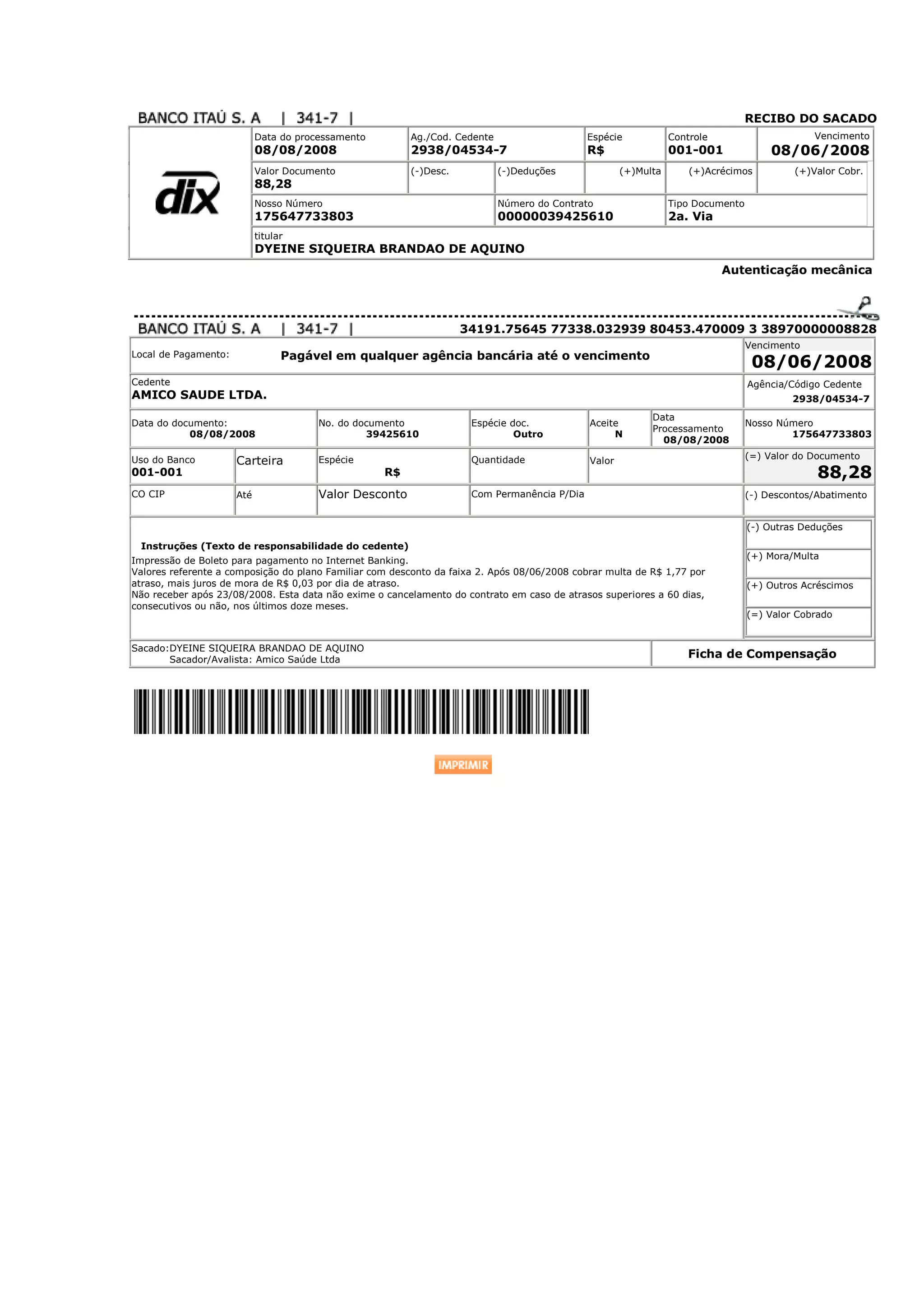 Recibo do sacado | PDF