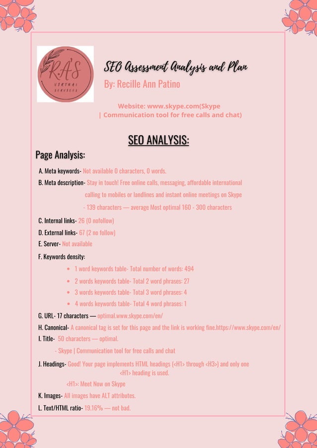 Recille patino seo assessment analysis and plan2 | PDF | Web Design and HTML | Internet