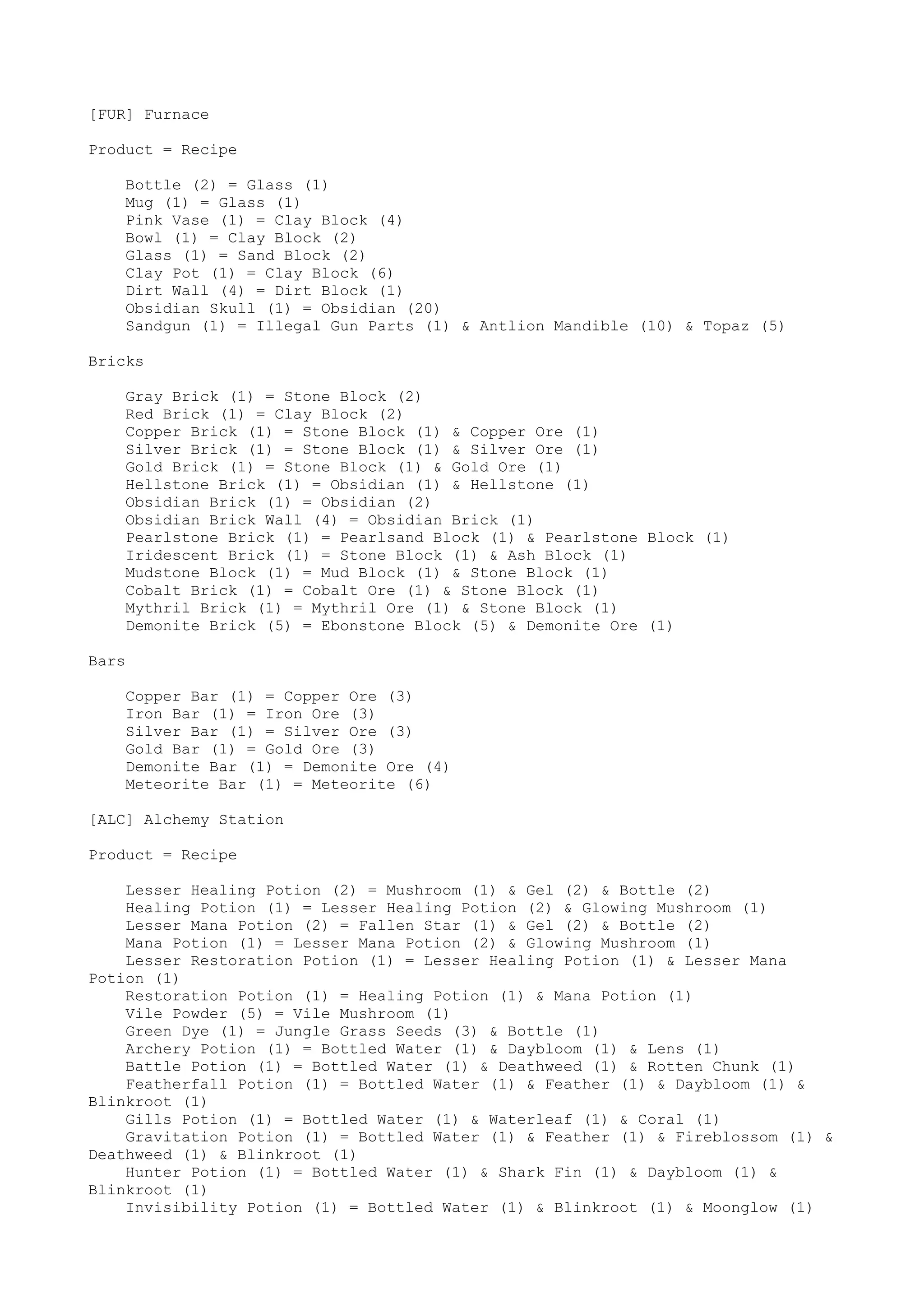 Terraria Recipe | TXT