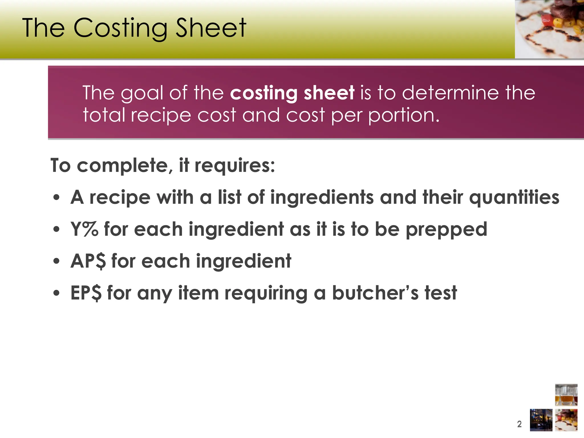 Recipe-Costing MENU COSTING AND QUANTIFICATION 3RD YEAR | PPT