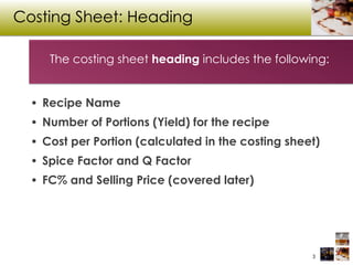 Recipe-Costing MENU COSTING AND QUANTIFICATION 3RD YEAR | PPT