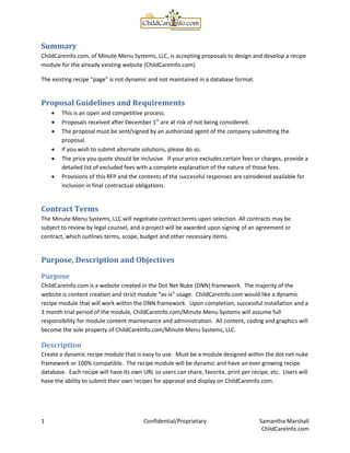 Recipe Module childcareinfo RFP | PDF