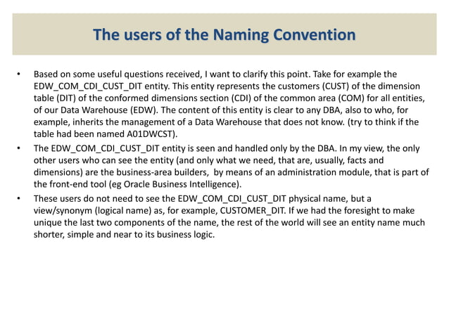 Recipes 8 of Data Warehouse and Business Intelligence - Naming ...