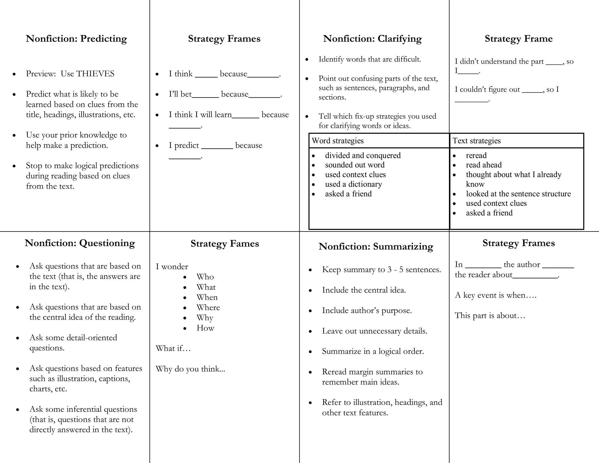 Reciprocal Teaching Nonfiction Foldable | PDF