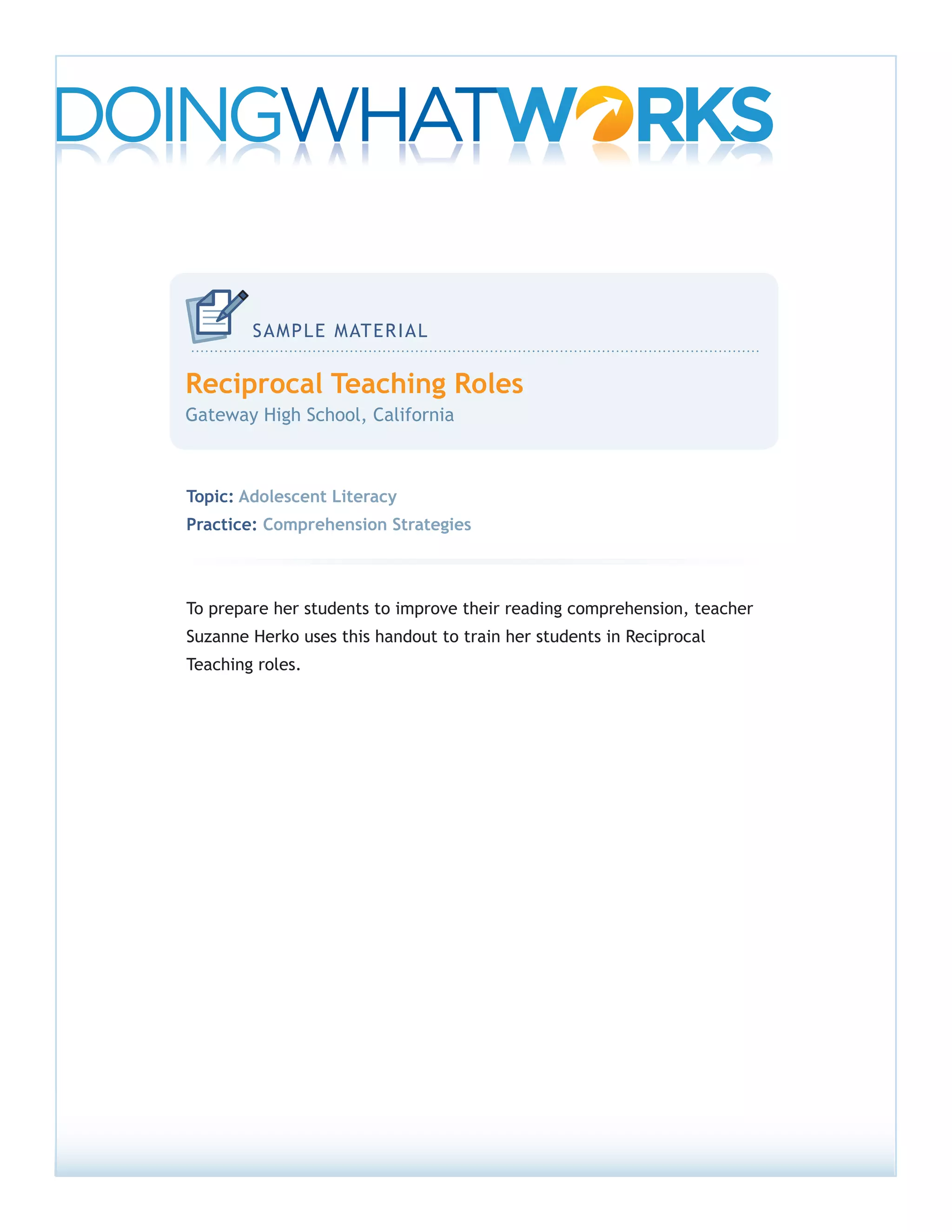 Day 2_Session I_Reciprocal teaching roles | PDF