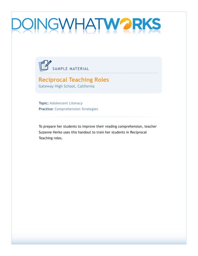 Day 2_Session I_Reciprocal teaching roles | PDF