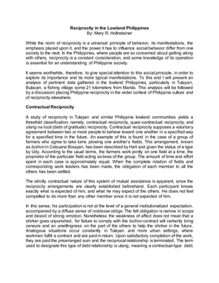 Reciprocity in the lowland philippines | DOCX