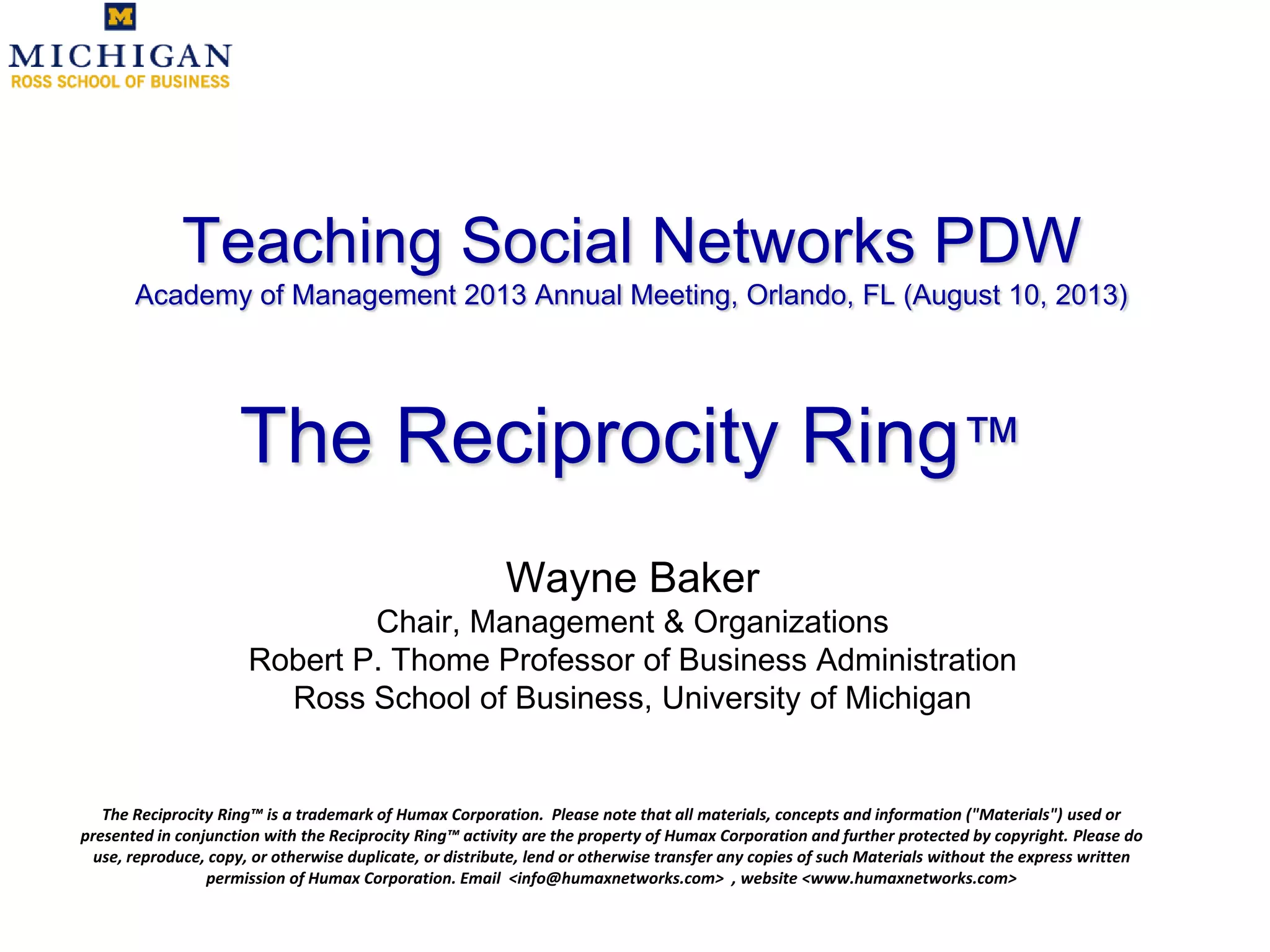 Reciprocity ring teaching social networks pdw ao m 2013 baker | PDF ...